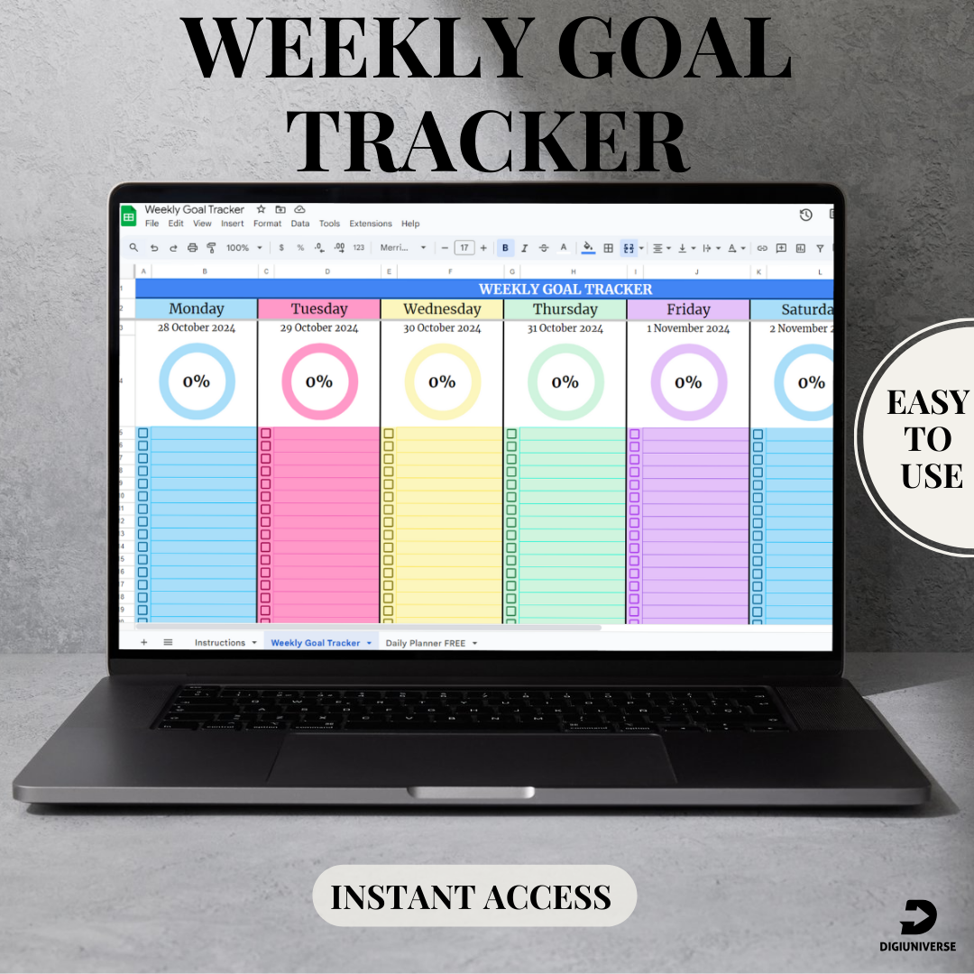 Weekly Goal Tracker for Consistent Progress | DigiUniverse